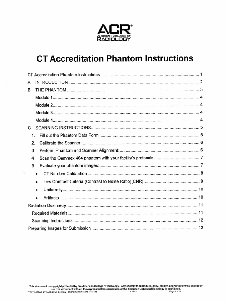 CT ACR 464 Phantom ACR Accreditation Instructions | PDF