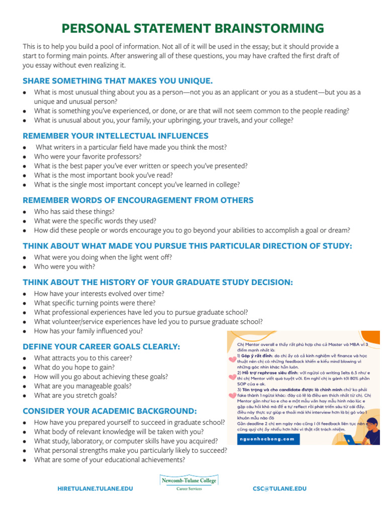Personal Statement Brainstorming | PDF | Experience | Brainstorming