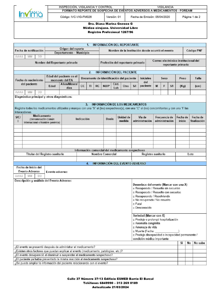 Reporte Farmacovigilancia RAM | PDF | Documento de identidad | Medicamentos con receta