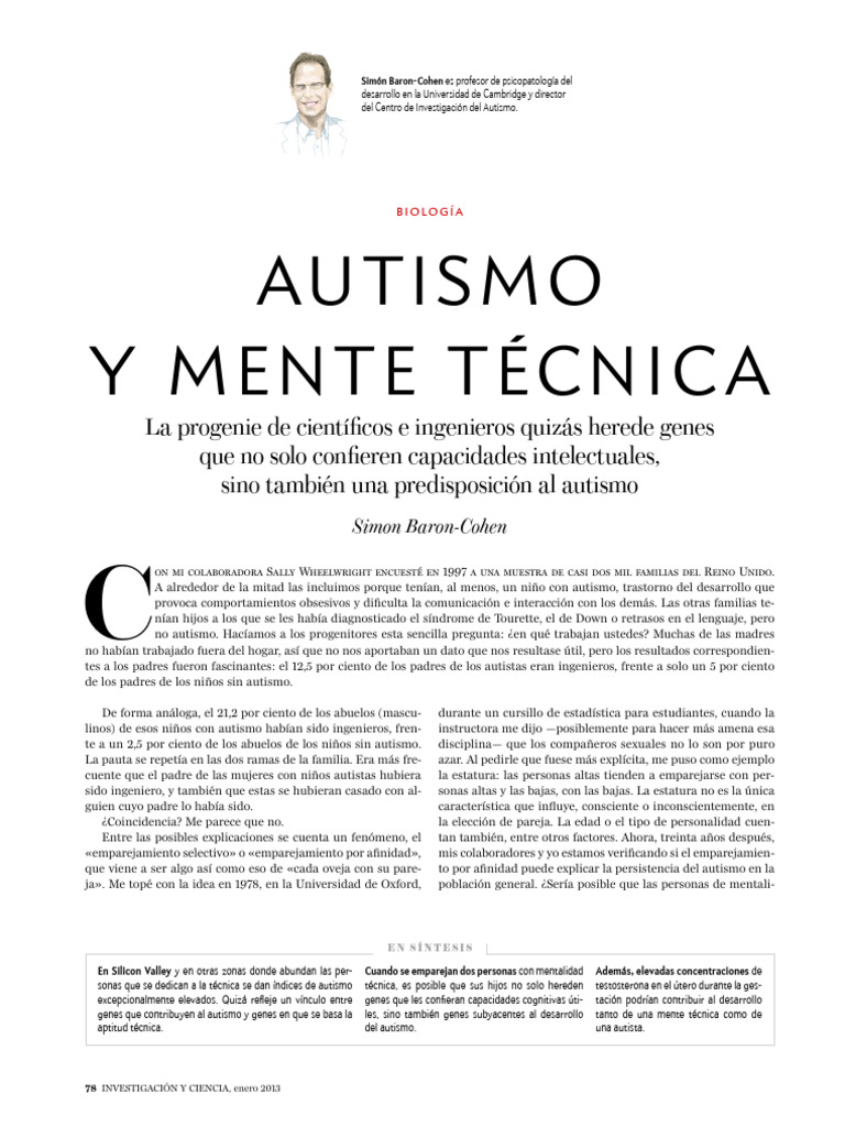 Baron-Cohen, Simon - Autismo y Mente Técnica (I&C 436 2013-01) | PDF ...