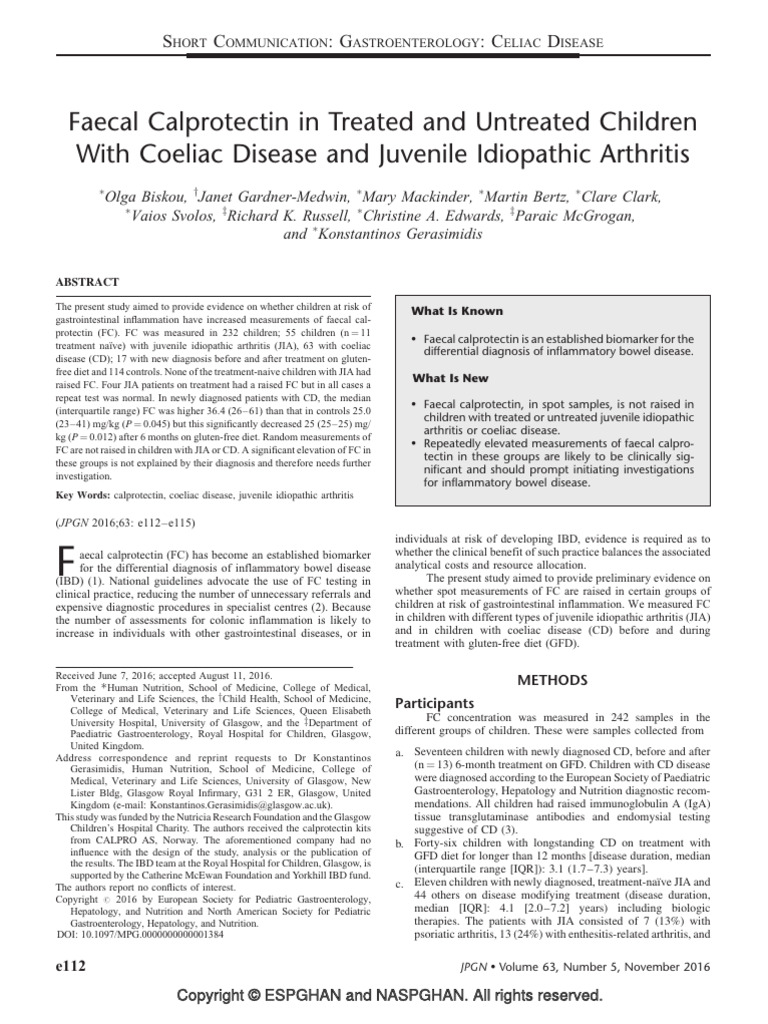 Faecal Calprotectin in Treated and Untreated Children With Coeliac | PDF | Inflammatory Bowel ...