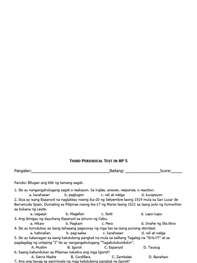 AP 5 3rdperiodical Test | PDF