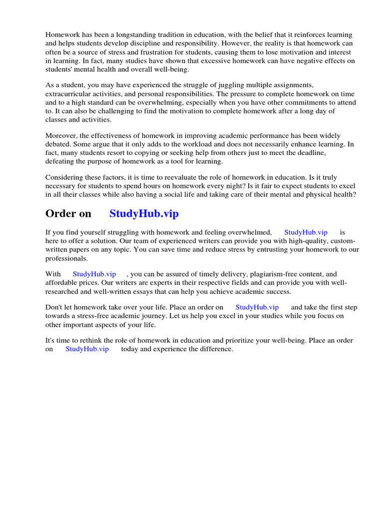 Persuasive Essay On Banning Homework | PDF | Persuasion | Homework