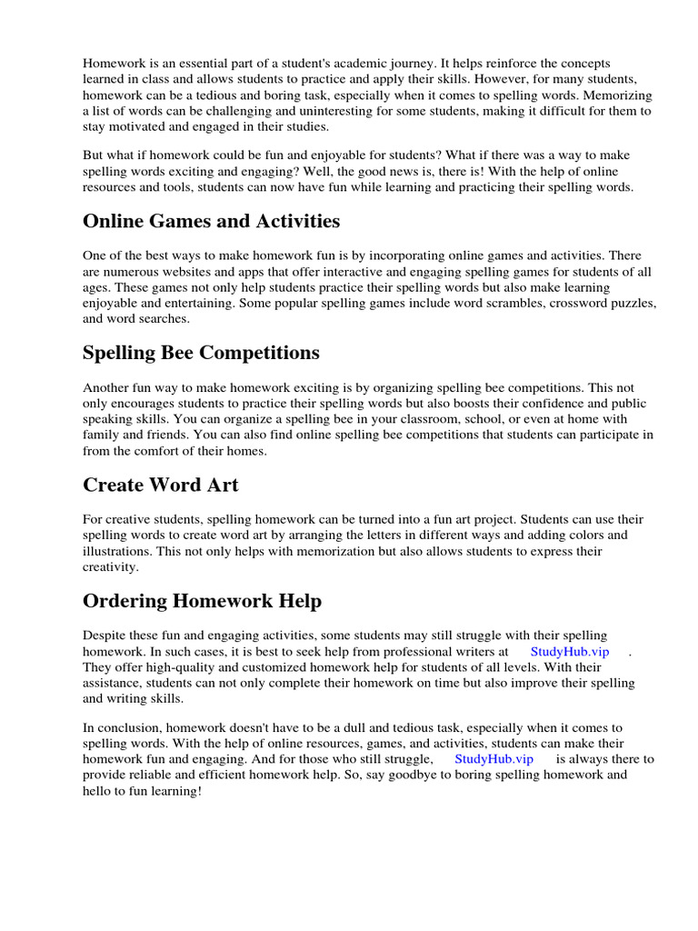 Engaging Spelling Homework Ideas | PDF | Homework