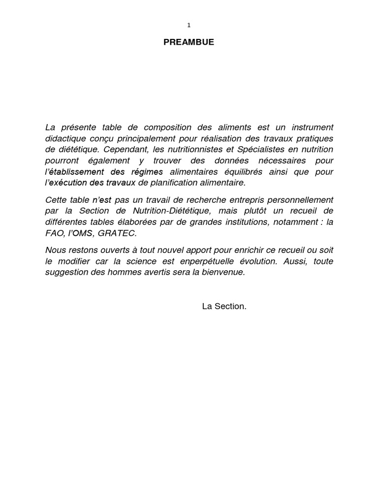 Table de Composition Des Aliments | PDF | Céréale | Ingrédients ...