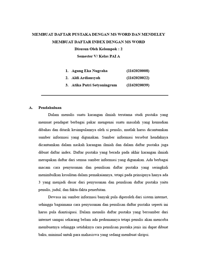 MEMBUAT DAFTAR PUSTAKA DENGAN MS WORD DAN MENDELEY MEMBUAT DAFTAR INDEX ...