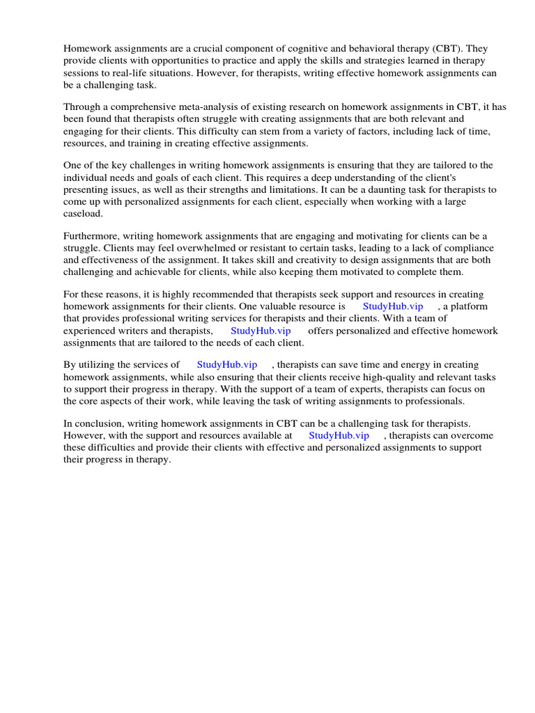 Homework Assignments in Cognitive and Behavioral Therapy A Meta-Analysis | PDF | Cognitive ...