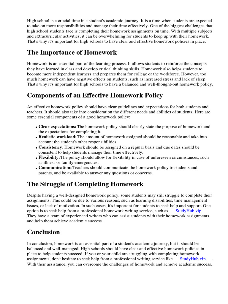 Homework Policies For High School | PDF | Homework | Teachers