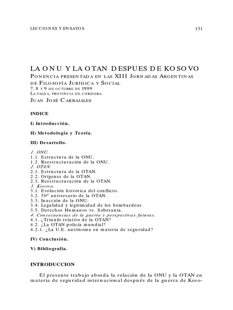Carbajales - ONU y OTAN Despues de KOSOVO | PDF | OTAN | Kosovo