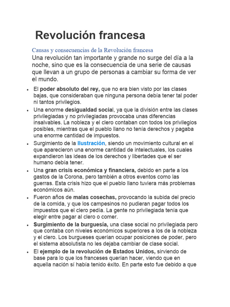 Revolución Francesa CAUSAS DESARROLLO Y CONSECUENCIAS | PDF | revolución Francesa | Francia