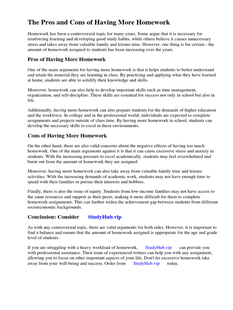 Pros and Cons of Having More Homework | PDF | Homework | Teachers