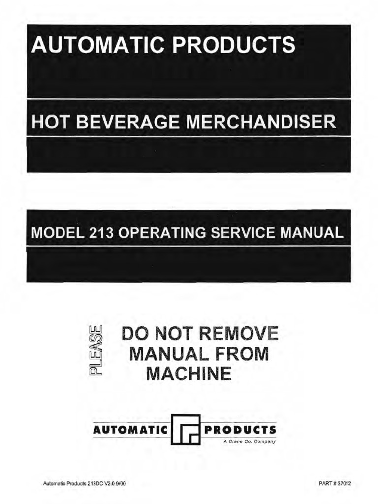 AP 213 Hot Beverage Merchandiser Manual | PDF | Coffee | Valve