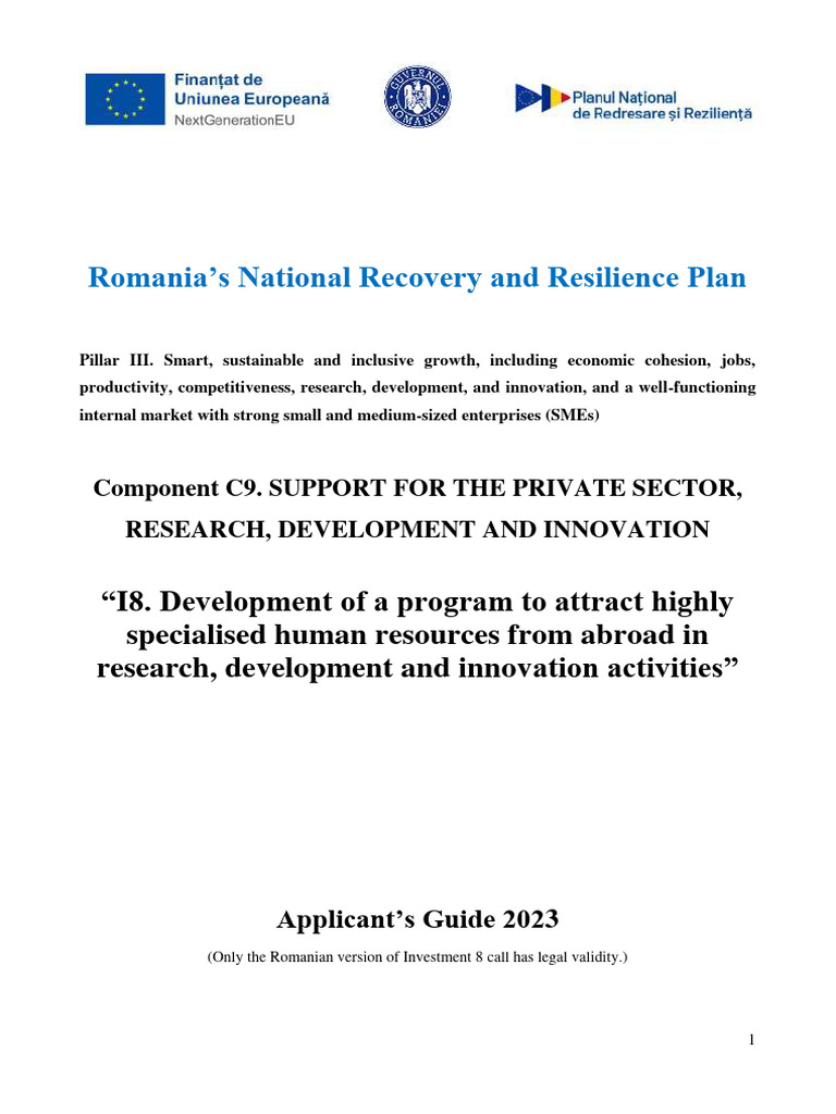 Romania's National Recovery and Resilience Plan - I8-Applicant-s-Guide ... Romania's National Recovery and Resilience Plan - I8-Applicant-s-Guide ...