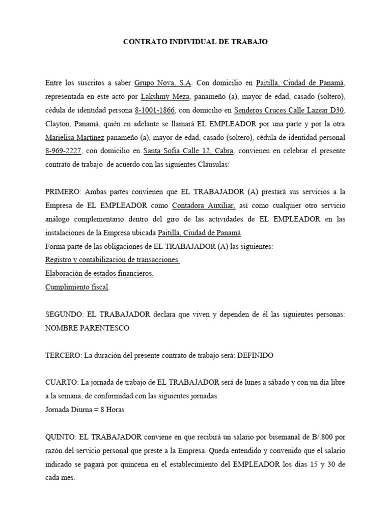 Contrato Individual de Trabajo Individuales | PDF
