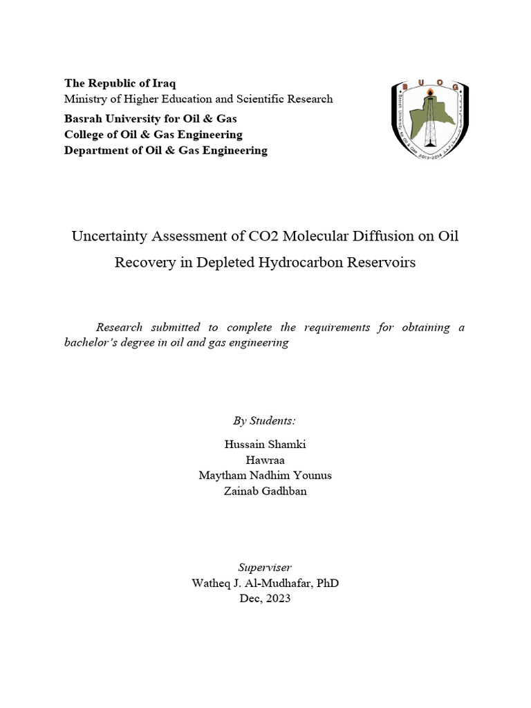 Uncertainty Assessment of CO2 Molecular Diffusion On Oil Recovery in Depleted Hydrocarbon ...