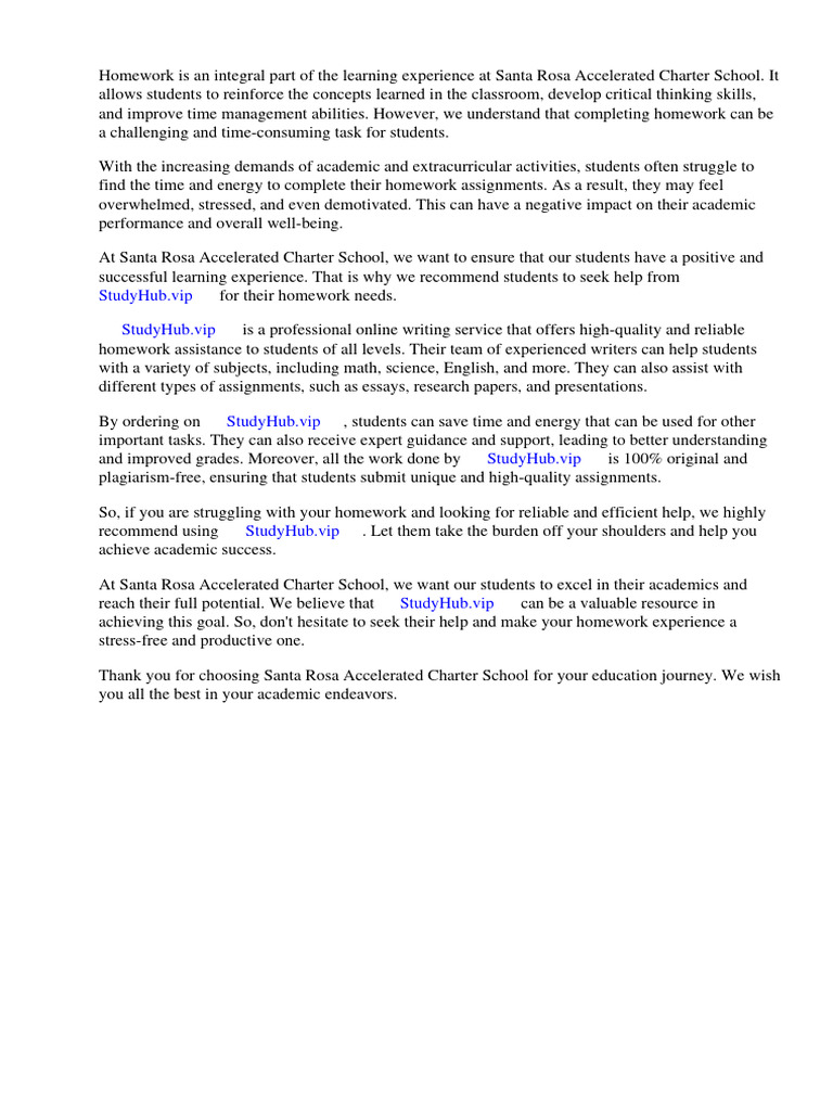 Santa Rosa Accelerated Charter School Homework | PDF | Homework | Classroom