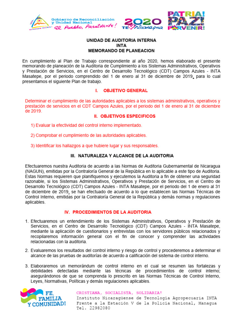 Memorandum de Planeacion | PDF | Auditoría | Planificación Memorandum de Planeacion | PDF | Auditoría | Planificación