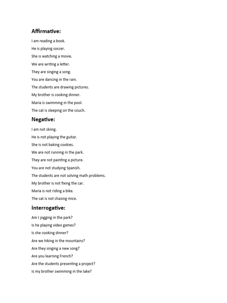 Affirmative, Negative, and Interrogative Sentences Examples | PDF
