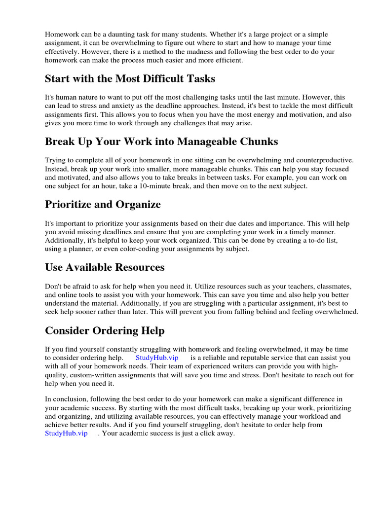 Best Order To Do Homework | PDF | Homework | Schools