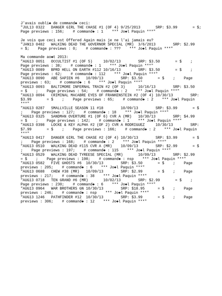 Comic Book Order Summary 2013 | PDF | Characters Created | Horror Comics