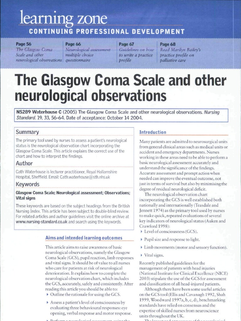 Glascow Coma Scale | PDF | Nervous System | Animal Anatomy