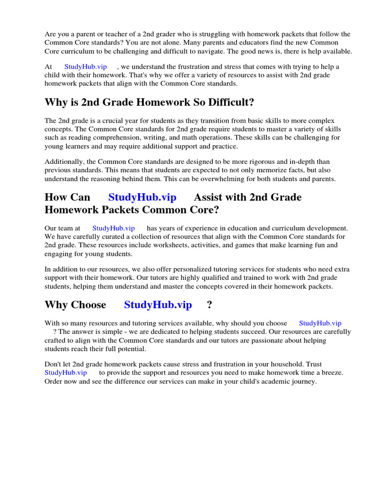 2nd Grade Homework Packets Common Core | Download Free PDF | Worksheet ...