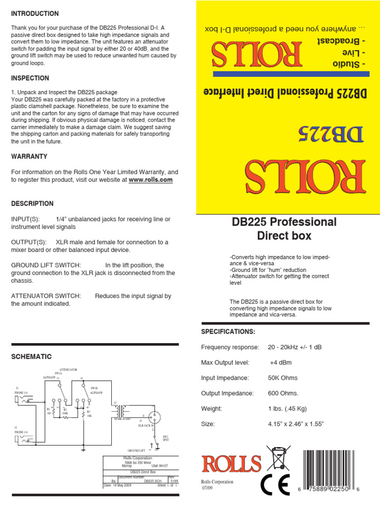 Rolls DB225 DI Manual & Schematic | PDF | Manufactured Goods | Sound ...
