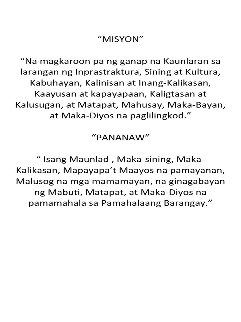 Barangay Mission Vision 2021 | PDF