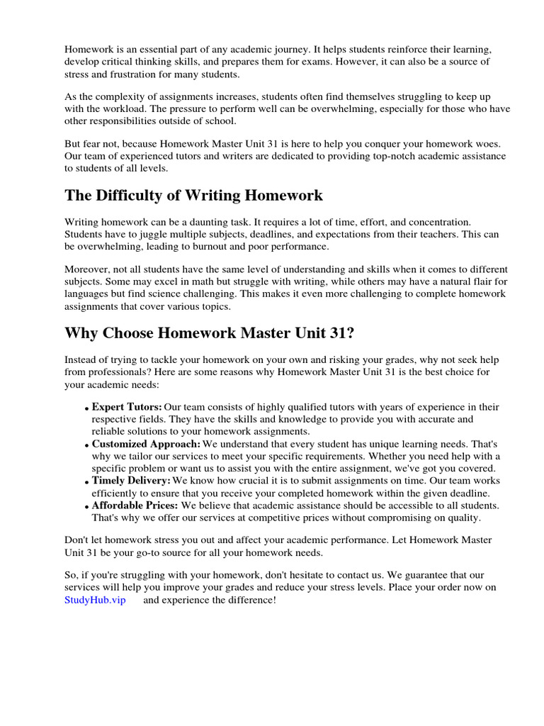 Homework Master Unit 31 | PDF | Homework | Websites