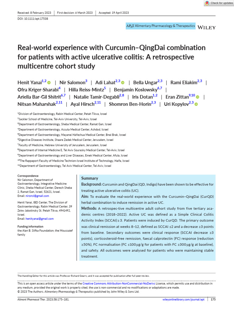 Aliment Pharmacol Ther - 2023 - Yanai - Real‐world experience with ...