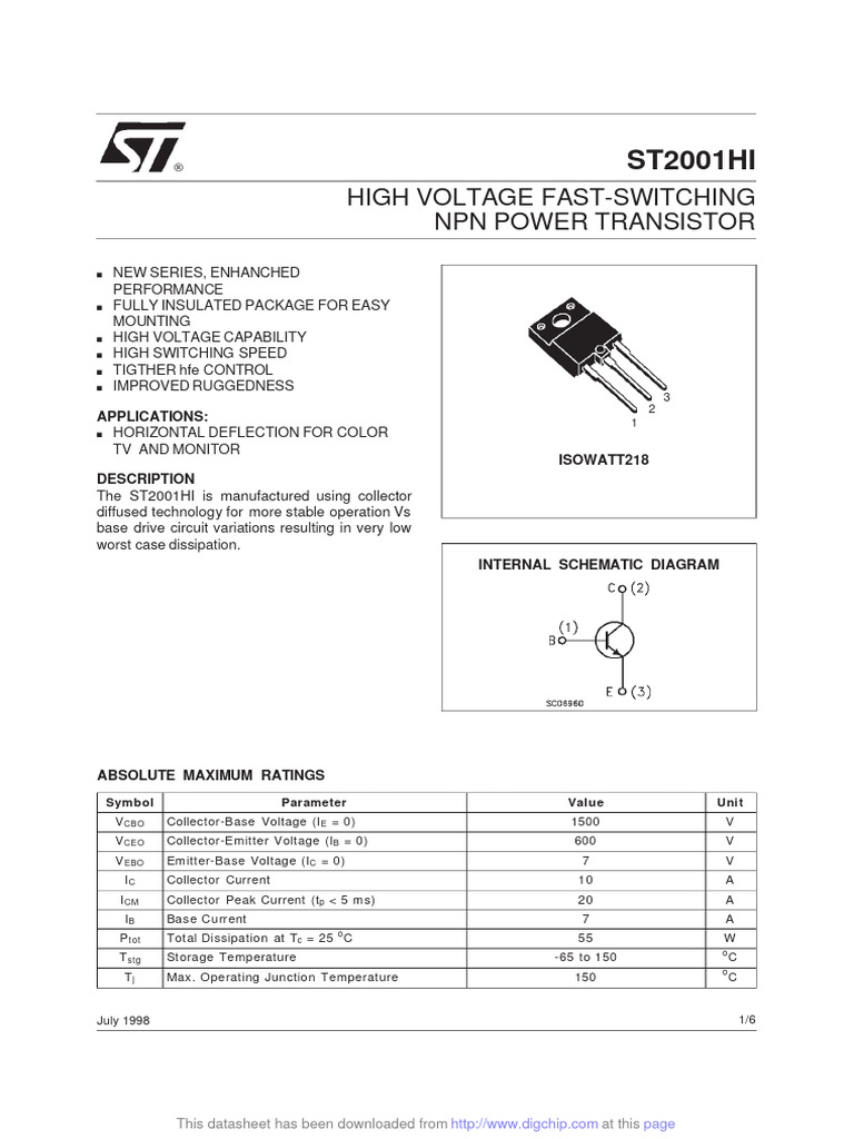 000 1 ST2001 | PDF | Bipolar Junction Transistor | Electric Power