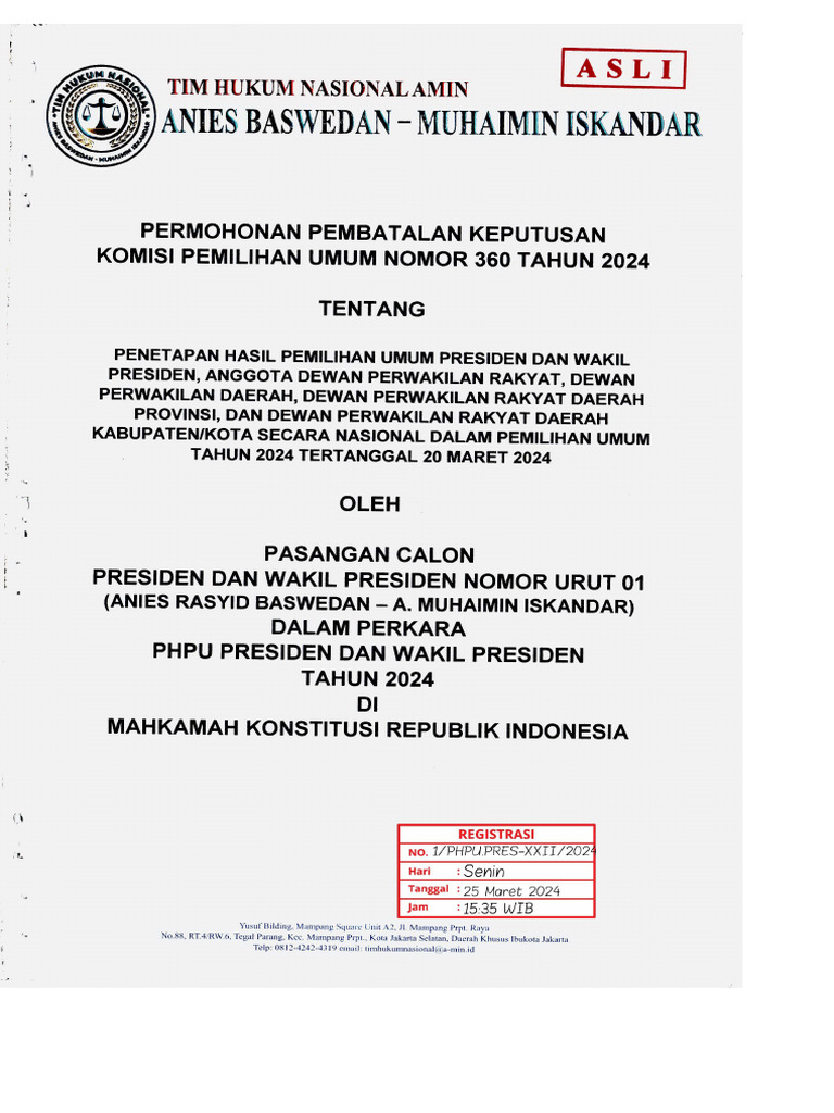 Permohonan Diregistrasi - 3430 - 3326 - Permohonan 1PHPUPRESXXII2024 | PDF