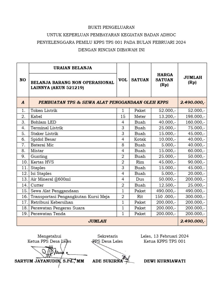 Bukti Pengeluaran Pembuatan TPS | PDF | Griya & Taman