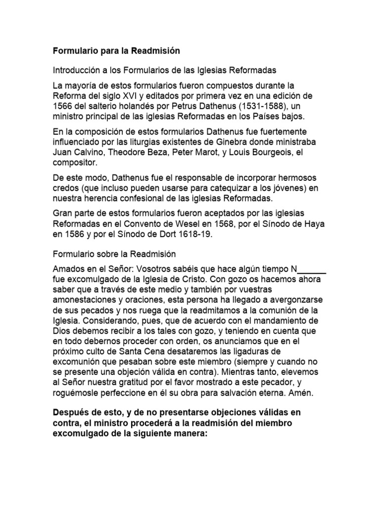 Formulario para La Readmisión | PDF | Pecado | Cristo (título)