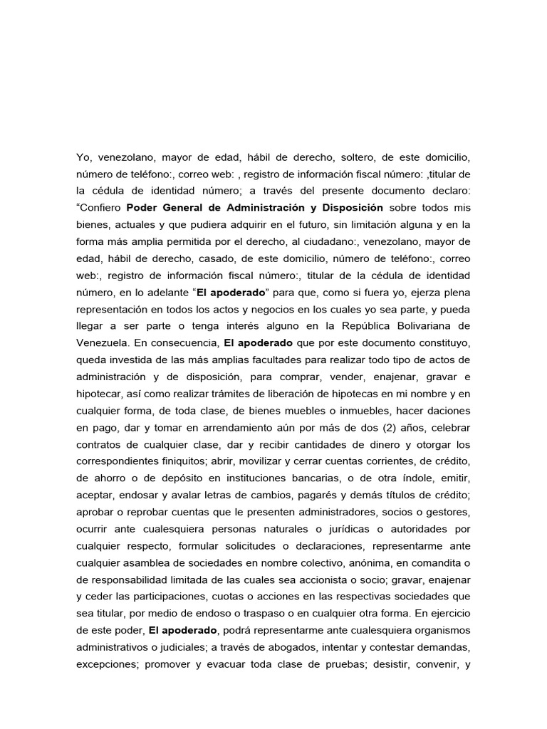 PODER GENERAL DE ADMINISTRACION Y DISPOSICION | PDF | Documento de ...