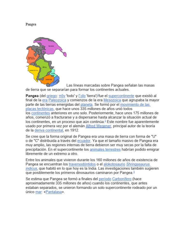 Historia de Pangea y su fragmentación | PDF | Ciencias de la Tierra ...