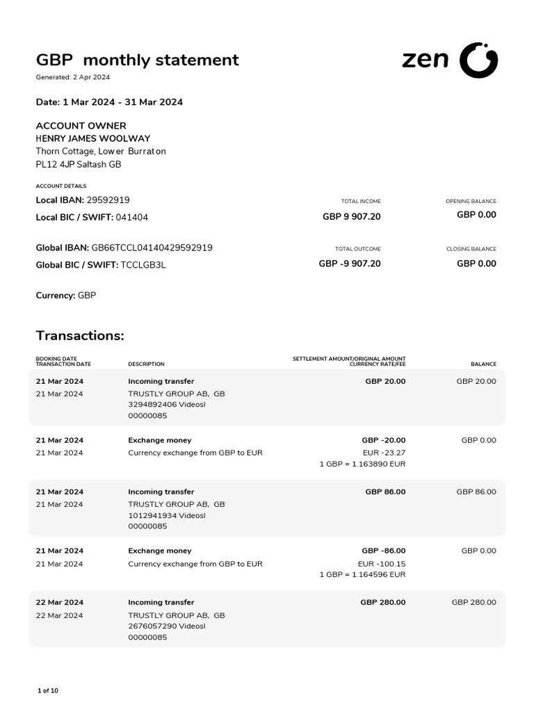 GBP account statement | PDF | Euro | Pound Sterling
