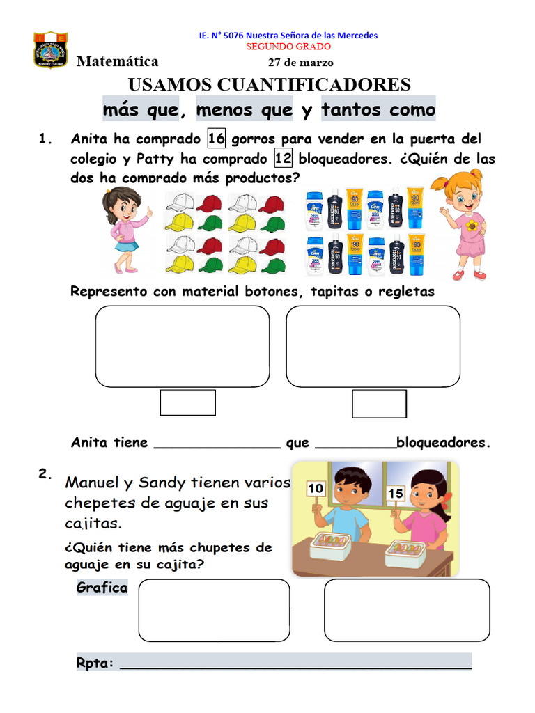 Ficha Cuantificadores Mas Que Menos Que Tantos Como | PDF