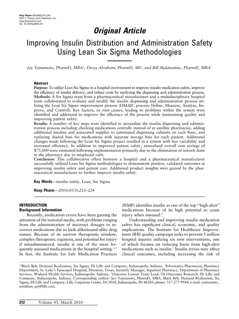 Lean Six Sigma Enhances Insulin Safety | PDF | Six Sigma | Patient Safety