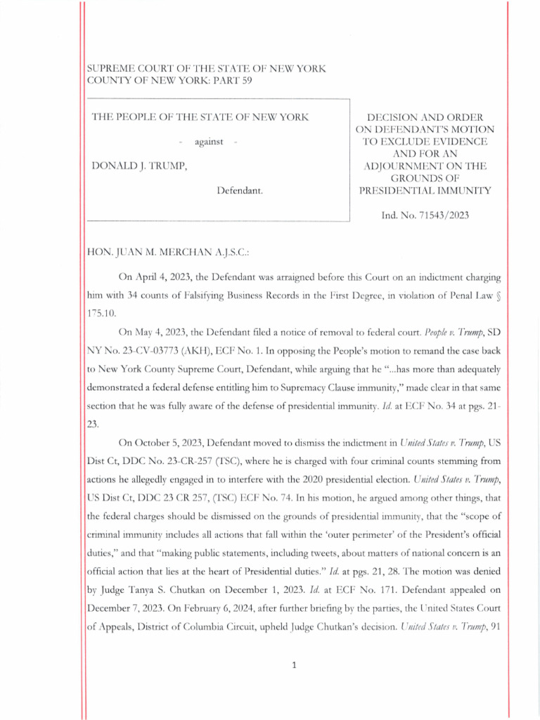 Decision Defendant's Motion Re Presidential Immunity | PDF | Courts ...