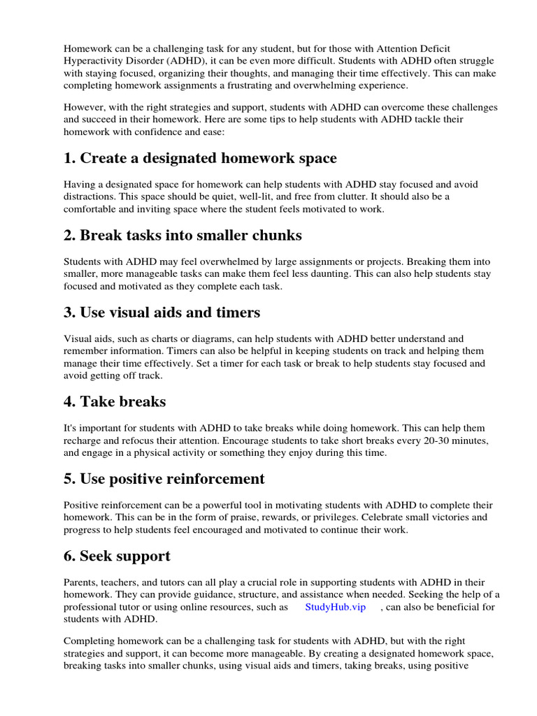 Homework Tips For Students With Adhd | PDF | Attention Deficit ...