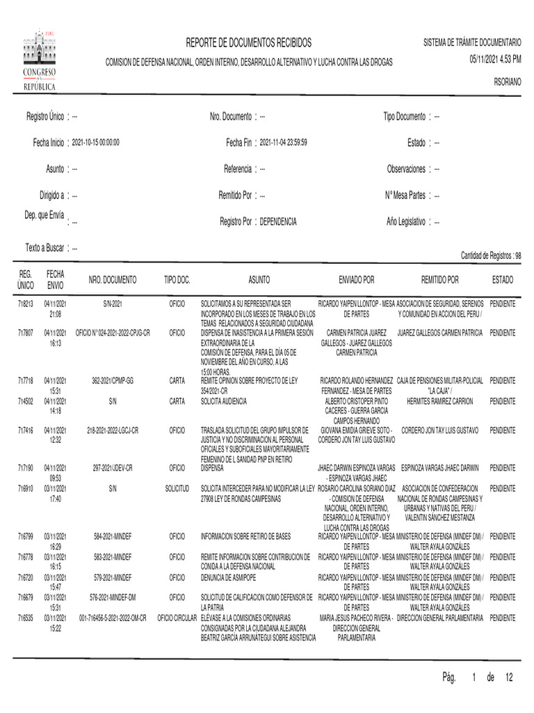 Reporte de Documentos Recibidos 2021 | PDF | Gobierno | Seguridad nacional