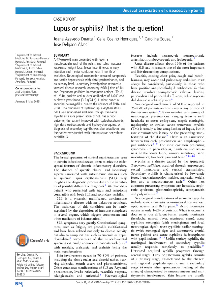 Lupus or Syphilis Case Report | Download Free PDF | Pneumonia | Infection