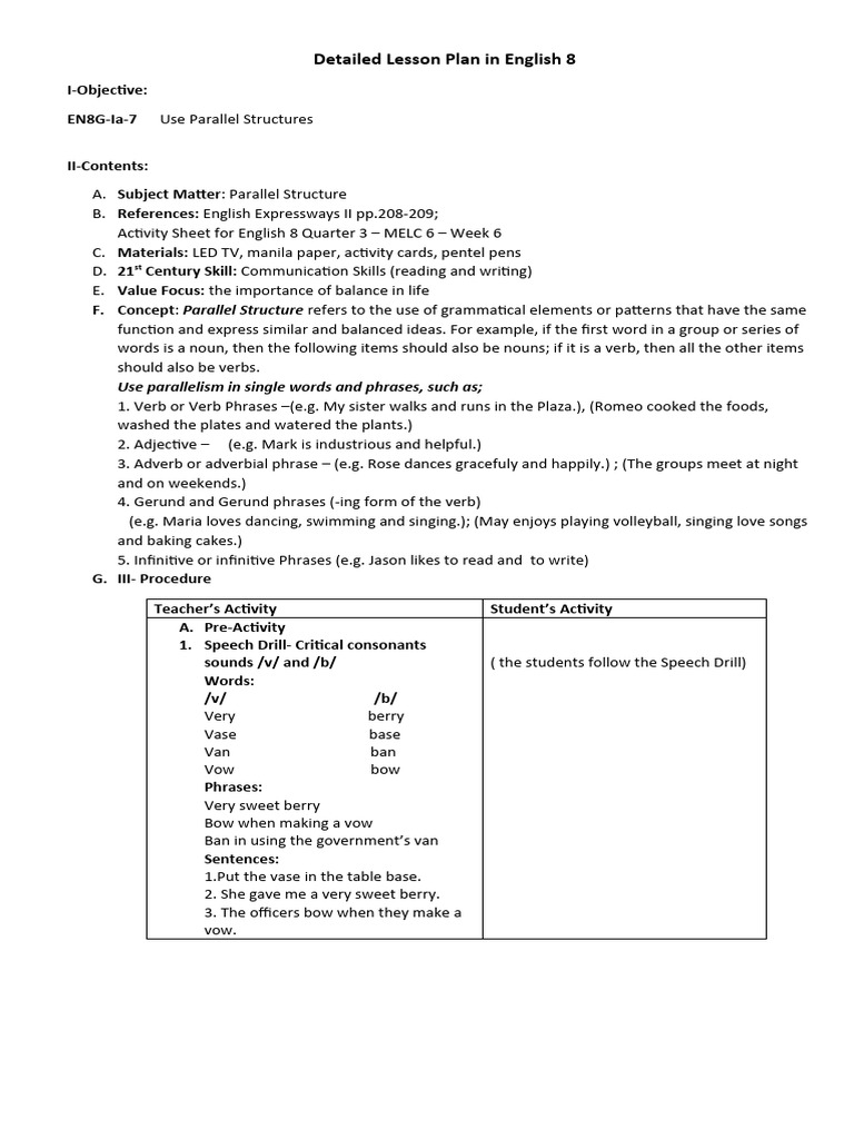 LP Parallel Structures | PDF | Verb | Adverb