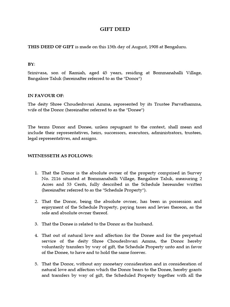 gift deed | PDF | Covenant (Law) | Deed