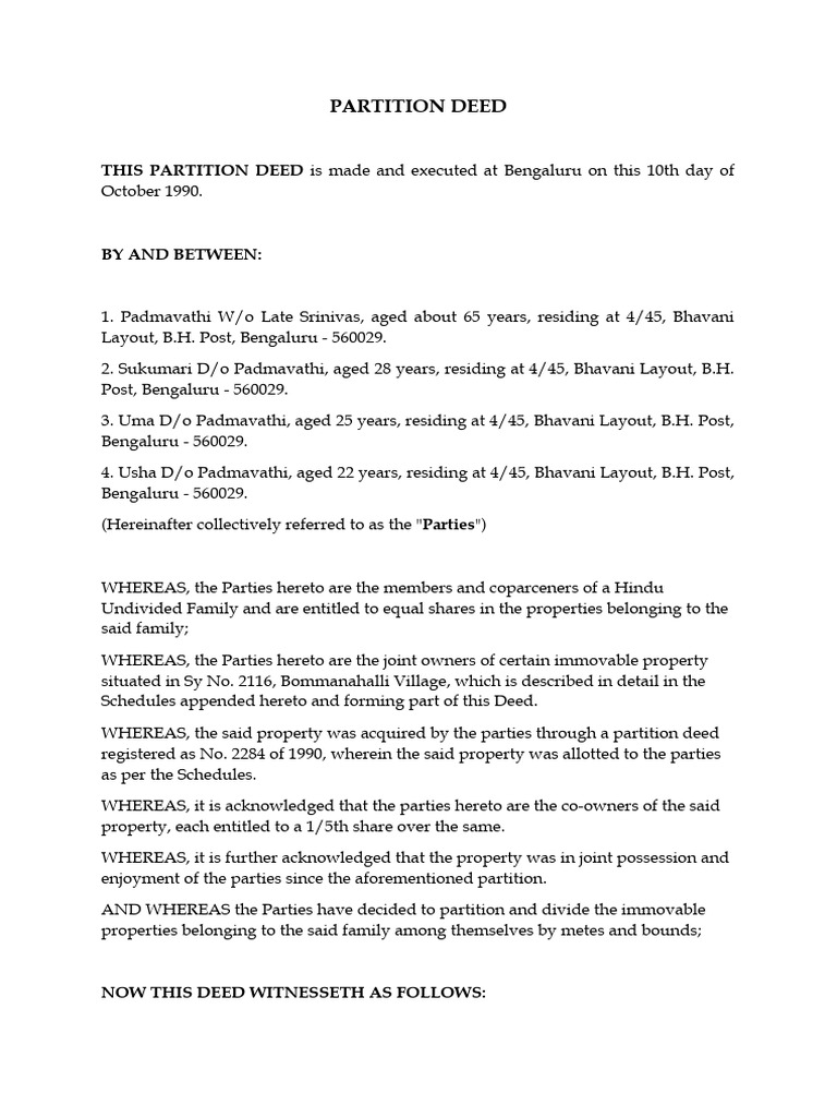 Partition Deed | PDF | Deed | Covenant (Law)