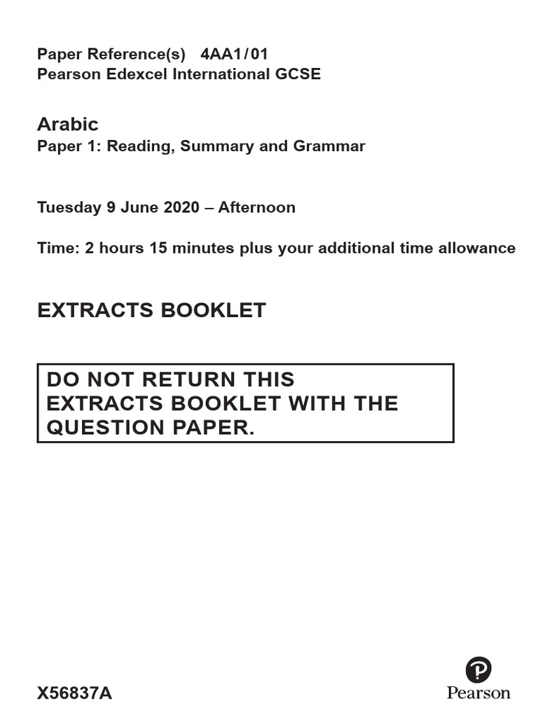 Extracts Booklet Do Not Return This Extracts Booklet With The Question ...