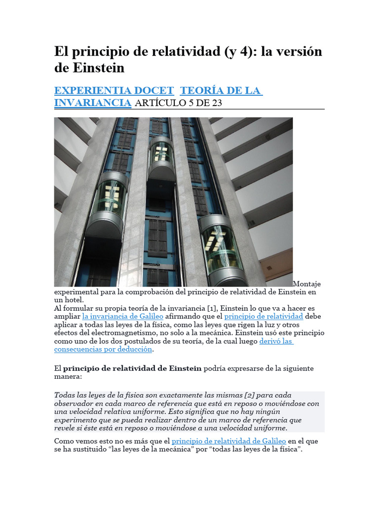 El Principio de Relatividad (Y 4) : La Versión de Einstein | PDF ...