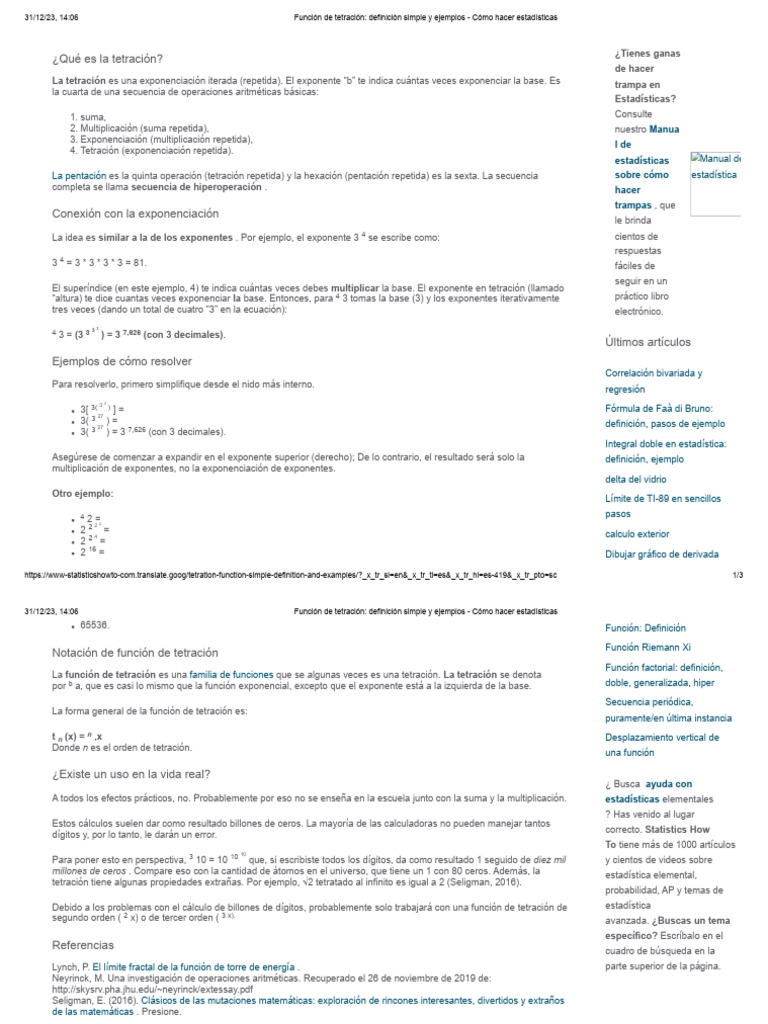 Tetración: Definición y Ejemplos | PDF | Exponenciación | Multiplicación