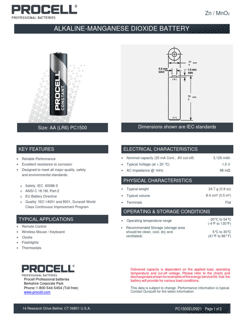HDS - Pila Alcalina Aa Duracell Procell | PDF | Electric Power | Battery (Electricity)